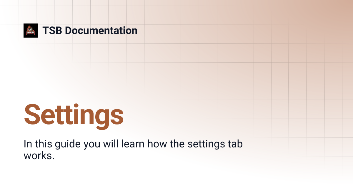 Settings | TSB Documentation